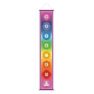 Funnytree 12"x71" Large Yoga Tapestry Meditation Studio Room 7 Chakra Mandala Hanging Banner Wall Poster Door Decor Porch Sign Indoor Outdoor Durable Fabric