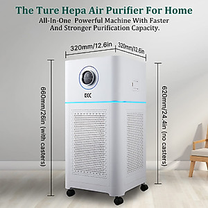 KCC Air Purifier for Home Large Room, Quiet Air Cleaner for Bedroom with Washable Pre-Filter, 646 SqFt Coverage