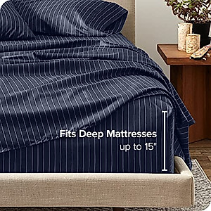 Bare Home Twin XL Sheet Set - College Dorm Size - 1800 Ultra-Soft Microfiber Twin Extra Long Bed Sheets - Deep Pockets - Easy Fit - 3 Piece Set - Bed Sheets (Twin XL, Pinstripe - Midnight/White)