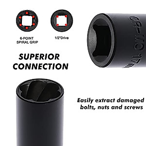 CASOMAN 5 Pieces 1/2"Dr. Twist Socket Set, Lug Nut Remover Tool Metric Bolt and Lug Nut Extractor Socket Tools