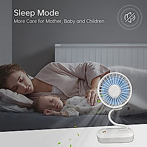 LIKEMIC Mini Handheld Fan, Portable Fan for Travel Stroller Rechargeable, Handheld / Neck Hanging / Winding / Desktop 4 in 1 Versatile Fan, 3 Speeds, 4-10 Hours Working Times, Quiet(Blue)