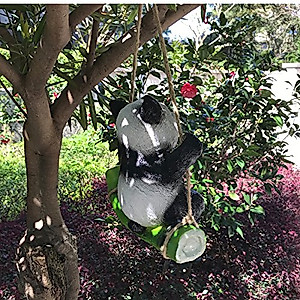Goods247 Cute Black and White Panda Swing on Bamboo Creative Statue as Garden Decoration