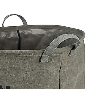 Danya B. LY952 Decorative Collapsible Portable Fabric Laundry Basket - Foldable Canvas Clothes Hamper with Handles - Khaki Green