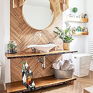 Storage King Under Sink Organizers and Storage, 2 Tier Kitchen & Bathroom Cabinet Basket, Storage Shelf with Sliding Drawers, Multi-Purpose Sink Organizer with Hooks & Cups & Non Slip Mat, Black