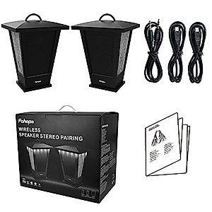 pohopa Bluetooth Speakers Waterproof, 2 Packs True Wireless Stereo Sound 20W Speakers Dual Pairing Lantern Indoor Outdoor Speakers with 20 Piece LED Lights, Rich Bass, Pinao Black