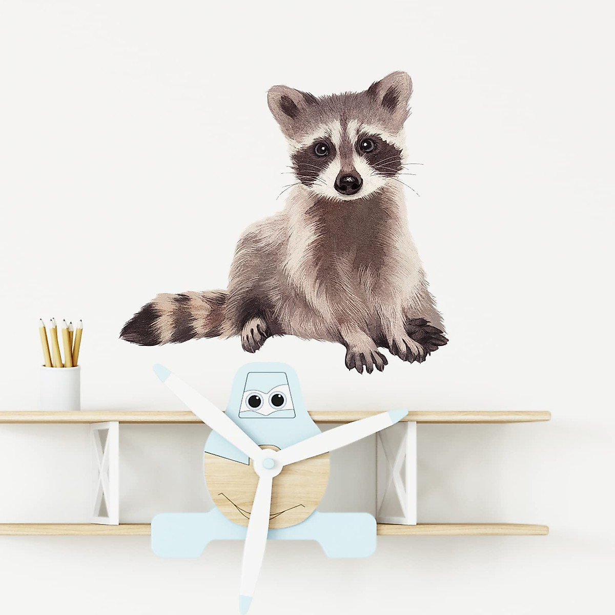 RoyoLam Lovely Raccoon Wall Decal Nursery Animal Wall Sticker Removable Peel and Stick Waterproof Wall Art Decor Stickers for Kids Baby Classroom Living Room Playing Room Bedroom