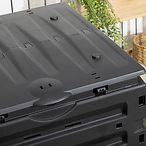 Outsunny Garden Compost Bin, 120 Gallon (450L) Garden Composter, BPA Free, with 80 Vents and 2 Sliding Doors, Lightweight & Sturdy, Fast Creation of Fertile Soil, Black