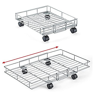 Collections Etc Flat Rolling Floor Shelf Metal Storage Cart - Expandable to 24" W - Slim Cart Holds Up to 22 Lbs. on 4 Caster Style Wheels, Fits Under Beds, Desks or Shelving