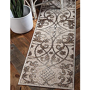 Unique Loom Rushmore Collection Classic Traditional White Tone-on-Tone Textured Intricate Design Area Rug (3' 0 x 9' 10 Runner, Tan/ Beige)