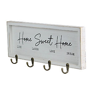 Windy Hill Collection 15" x 8" x 2" Home Sweet Home White 4 Hooks Holder Rack Wall Mounted Sign 107140