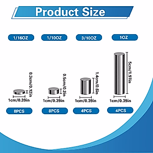 24 PCS Cylindrical Stainless Steel Weight 6.8 Ounce, 4 Different Sizes Incremental Cylinders Car Weights Compatible with Pinewood Car Derby Weights Cylindrical Car Weights to Optimize Car Speed