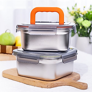 Generic Modern Eco-Friendly 304 Stainless Steel Leak Proof Containers with Silicone Lids - Rectangular Lidded Airtight Food Storage for School, Daycare, Office Lunches, Picnics, Travel Snacks