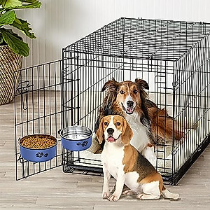 OFFKITSLY 2 Pack Stainless Steel Dog Crate Water Bowls, No Spill, Anti-Tipping, Hygienic, Easy to Clean, Cute Pattern, Perfect Size