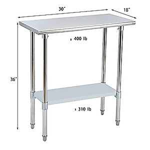 Stainless Steel Work Table w/Undershelf,30" x 18" inch Commercial Kitchen Work & Prep Table for for Restaurant, Home and Hotel.