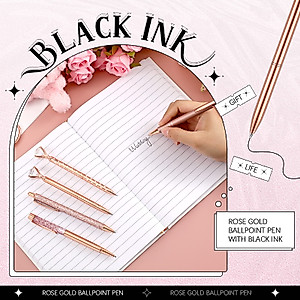 Supervitae 8 Pcs Rose Gold Ballpoint Pen Set Liquid Sand Glitter Metal Crystal Diamond Pen Girly Black Ink Pen Gifts for Wedding Office Desk Supplies