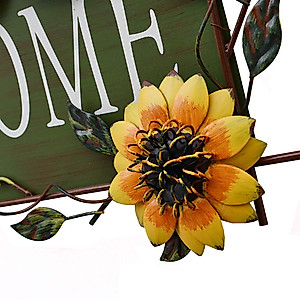Grace Home Metal Hanging Sunflower Welcome Wall Art Decorative Sign 17"X10" Front Door Wreaths Kitchen Bathroom Patio Garden Outdoor Sunflower Decoration