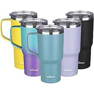 20 oz Insulated Coffee Mug with Ceramic Coating, Stainless Steel Travel Mug Tumbler with Handle Lid and Straw, Double Wall Leak-Proof Thermos Coffee Travel Mug Keeps Drink Hot and Cold (Lake Green)