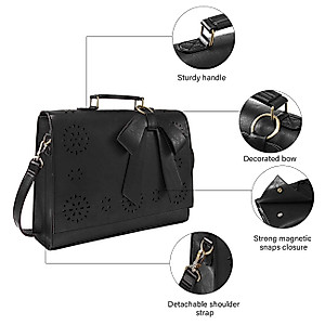 ECOSUSI Briefcase for Women Laptop Bag for Work Briefcase Crossbody Messenger Bags Vegan Leather Satchel Purse Fit 14 Inches Laptop, Black