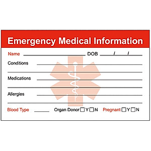 RXBC2011 Emergency Medical Information ID Card Pack of 5
