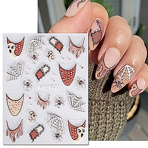 JMEOWIO 3D Embossed Halloween Nail Art Stickers Decals Self-Adhesive Pegatinas Uñas 5D Skull Horror Ghost Nail Supplies Nail Art Design Decoration Accessories 4 Sheets