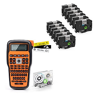 E1000 Label Maker Machine with 13-Pack 231 Label Tape, Portable Hand-Held Label Printer with Tape, QWERTY Keyboard, Easy to Use with Multiple Symbols, Labeler for Office/HomeOrganization, Orange