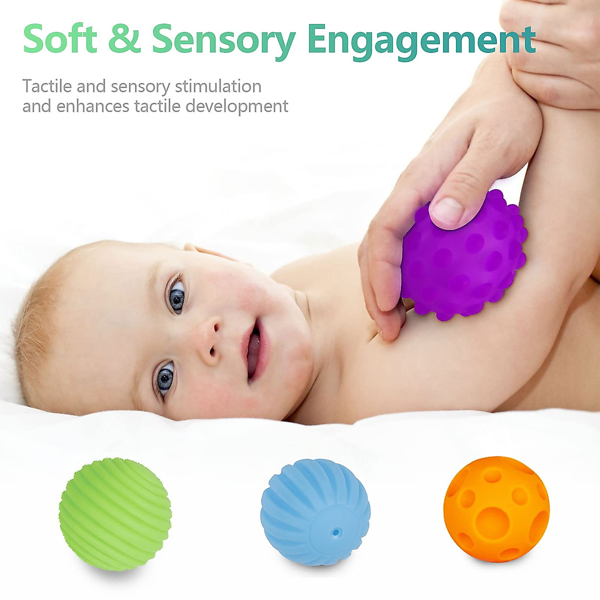ROHSCE Sensory Ball for Babies 6 to 12 Months, Baby Balls for Toddlers 1-3 Massage Stress Relief, Textured Multi Sensory Balls Gift Sets, Montessori Sensory Toys 6 Spikey Squeeze Ball for Infant Kids