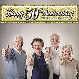 Happy 50th Anniversary Banner Cheers to 50 Years Party Decorations Anniversary Sign Banner for 50th Anniversary Birthday Party Wedding Anniversary Big Event Party Supplies