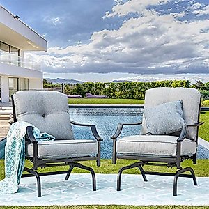 PatioFestival Rocking Patio Chairs Outdoor Metal Furniture Motion Spring Patio Chair Black Metal Dining Bistro Set with Padded Cushion for Porch Garden Balcony
