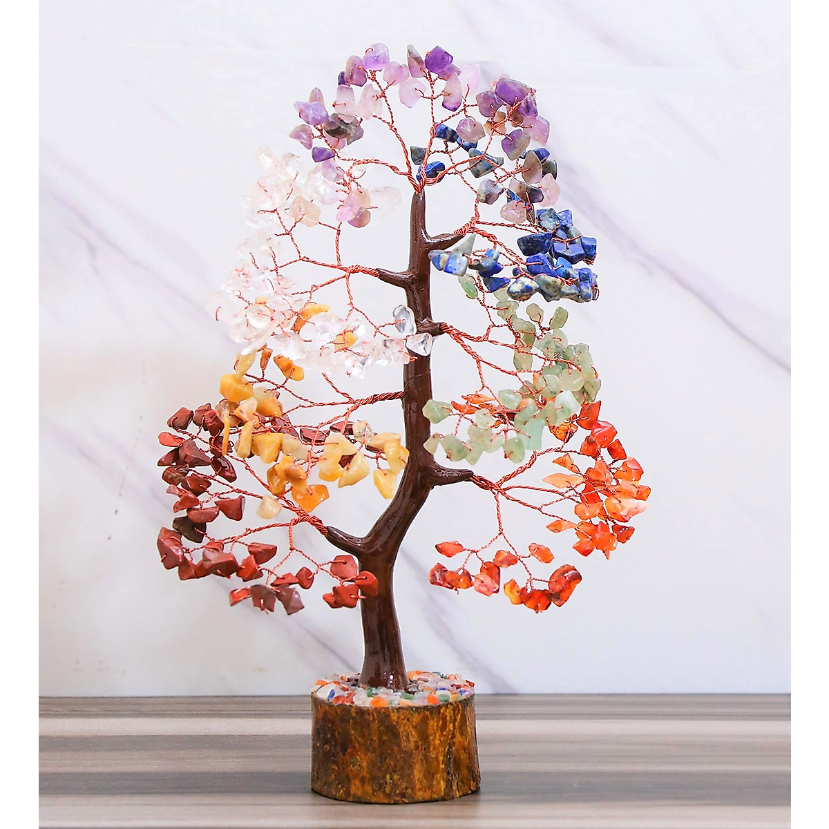 Crocon Seven Chakra Gemstone Tree Copper Wire Feng Shui Money Bonsai Good Luck Chakra Healing Crystals Home Decoration Ornament Figurine Wealth Prosperity Gift Size: 10-12"