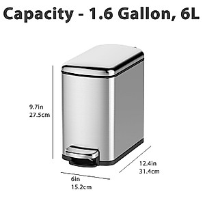 GAOMON 6L Pedal Trash Bin, Stainless Steel Waste Bin with Lid and Inner Bin, Pedal Waste Bin with Automatic Lowering and Soft Closing, Recycling Bin for Kitchen, Bathroom or Office