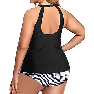 Holipick Women Black Tankini Swimsuits High Neck Swim Tank Tops Tummy Control Two Piece Bathing Suits Halter Swimwear XL