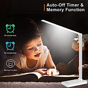 Linkstyle LED Desk Lamp, Table Light with USB Charging Port, Foldable Dimmable 5 Modes 10 Brightness Levels Touch Control Desk Light Auto Timer Eye Caring Book Reading Lamps for Home Office