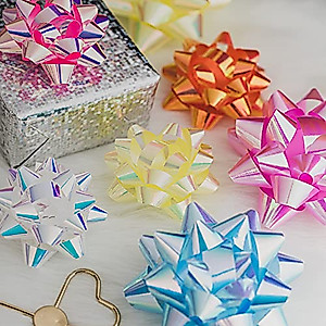 WRAPAHOLIC Holographic Gift Bow Assortment (24 Bows) Light Blue, Pink, Yellow, Orange, White for Birthday, Wedding, Christmas, Baby Shower, Bridal Showers