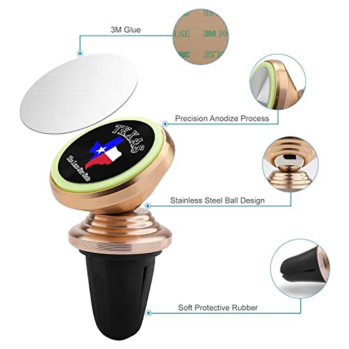 Texas, The Lone Star State Magnetic Phone Holder for Car Air Vent Holder Clip Compatible with All Smartphones & Tablets