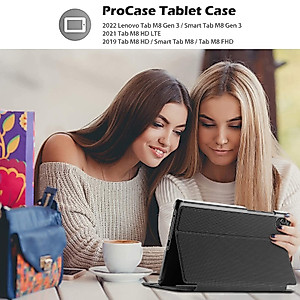 ProCase for Lenovo 8.0 Inch Tab M8 Gen 3 2022/Smart M8 Gen 3 2022 /Tab M8 HD LTE 2021/Tab M8 HD/Smart Tab M8/Tab M8 FHD 2019 Case, Slim Stand Protective Cover for Lenovo M8 8" Tablet -Black