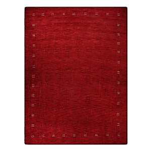 Hand Knotted Loom Wool ECO-Friendly Area Rugs - 9'x12', Rectangle, Red Color, Contemporary Modern Design, High Pile Thick Handmade Anti Skid Rugs for Living Room (L00104)