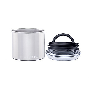 Planetary Design Airscape Stainless Steel Coffee Canister | Food Storage Container | Patented Airtight Lid | Push Out Excess Air Preserve Food Freshness (Small, Brushed Steel)