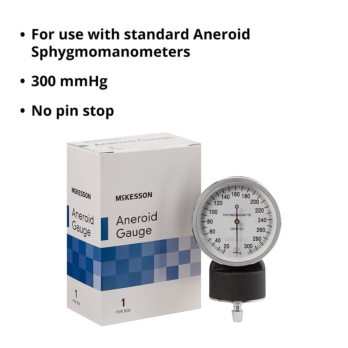 McKesson Blood Pressure Gauge for Standard Aneroid Sphygmomanometers, 300mmHg, No-Pin Stop, 1 Count