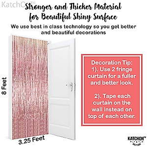 KatchOn, Iridescent Rose Gold Fringe Curtain - 3.2x8 Feet, Pack of 2 | Rose Gold Backdrop Curtain for Rose Gold Birthday Decorations | Irridescent Rose Gold Streamers | Bachelorette Party Decorations