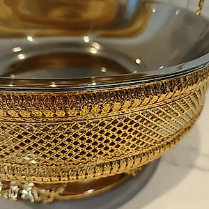 HONHPD Chafing Dish 8L for Hotel Decorative Fancy Luxury Gold Chafing Dish Buffet Set with Hanging Hinged Lid,Buffet Warmers Sets for Parties, Events, Wedding, Camping, Dinner（Golden