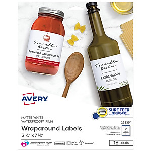 Avery Printable Blank Wraparound Rectangle Labels, 3.25" x 7.75", Matte White, 16 Customizable Labels (22835)