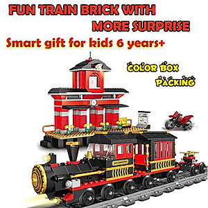 JIMUJIA Building Blocks Toys 583 Pieces Classic Train Set with Station Construction Brick Education Learning Toys for Kids 6+ Birthday for Boys and Girls Train Combination