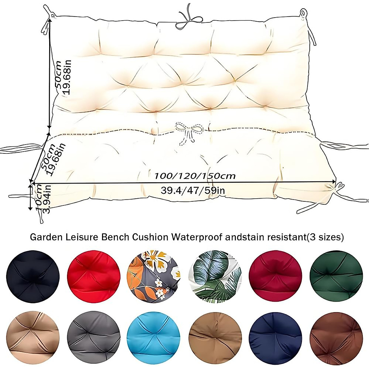 Waterproof Thicken 5"outdoor swing cushions 2-3 Seater Washable Swing Replacement Cushions High elastic PP cotton filling,for garden patio loveseat Pad,non-slip-with fixed rope,47"x40"/Lake Blue