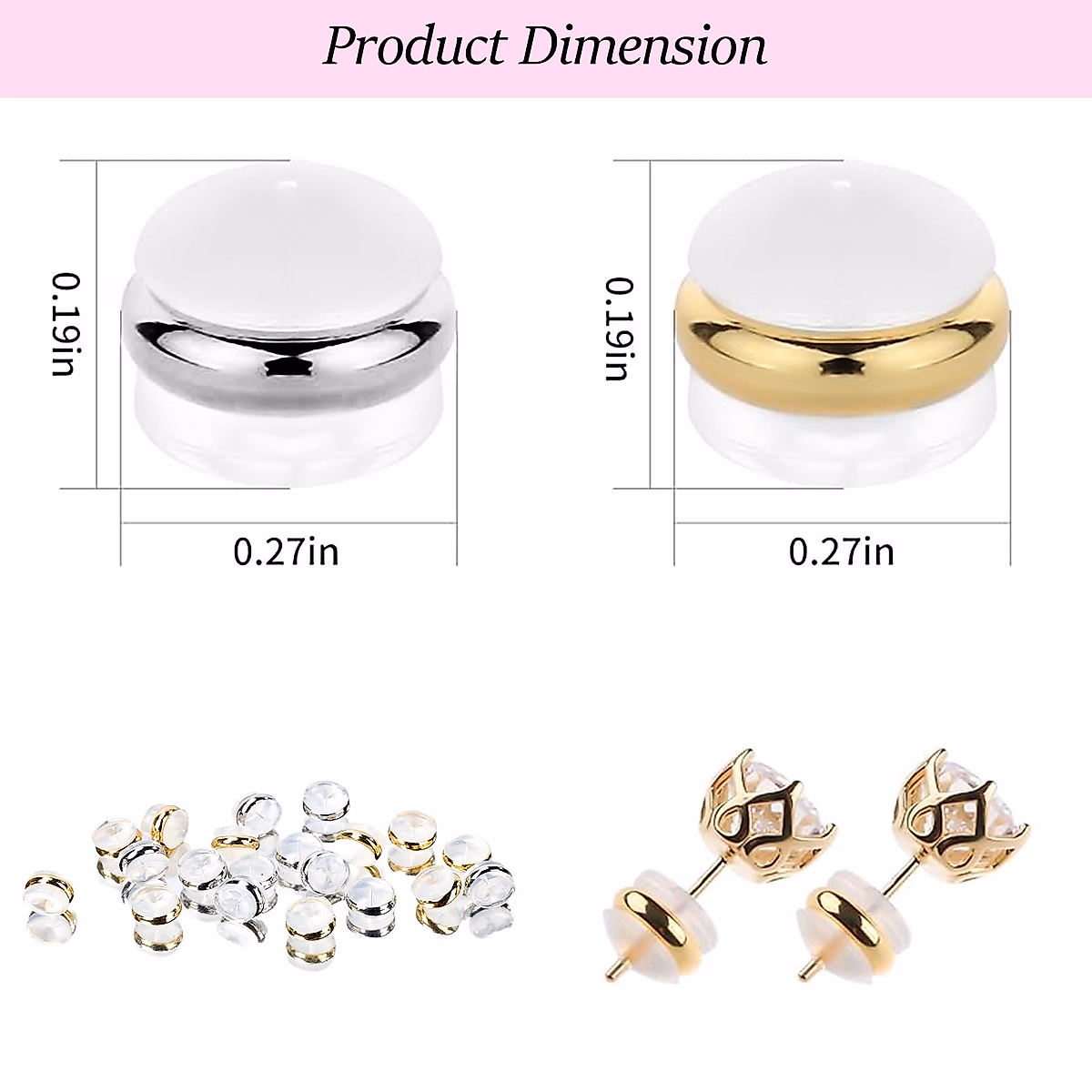 Earring Backs, 18K Gold Silicone Earring Backs for Studs/Droopy Ears, Locking Secure Rubber Earring Backs for Heavy Earring, No-Irritate Hypoallergenice Soft Clear Earring Backs Replacements(10 Pairs)
