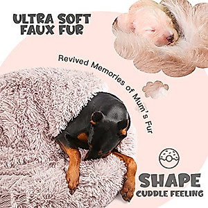 Himax Calming Dog Bed & Cat Bed, Fluffy Dog Bed with Blanket Attached, Round Dog Beds for Small, Medium Dogs and Cats (20"/26"/35")