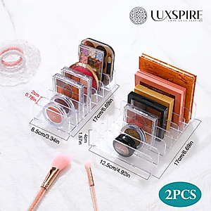 Luxspire Acrylic Eyeshadow Organizer, 2 Pack Makeup Drawer Organizer 7 Space Cosmetic Makeup Palette Organizer, Blusher Highlight Powder Display Stand Storage Case Beauty Care Holder Container, Clear