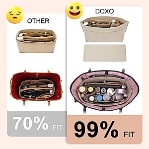 Doxo Purse Organizer Insert for Handbags & Base Shaper 2pc Set,Felt Le Pliage Large Tote,Bag Organizer with Zipper 3 Sizes,Compatible with Speedy Neverfull MM and More(Beige-L-Combination)