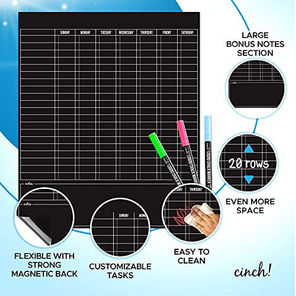 Magnetic Dry Erase Chore Chart for Multiple Kids (17x20" - Black) - 6 Whiteboard Markers with Magnets | Family Chore Chart, Fridge Chore Chart for Adults | Magnetic Chore Board for Refrigerator