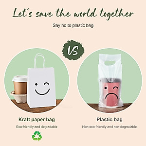 GSSUSA 50 Pcs White Kraft Paper Bags 5.25x3.25x8, Small Paper Bags with Handles for Shopping, Gift, Merchandise, Retail, Party Favor, Wedding, Gift Bags, Bags for Small Business, Boutique