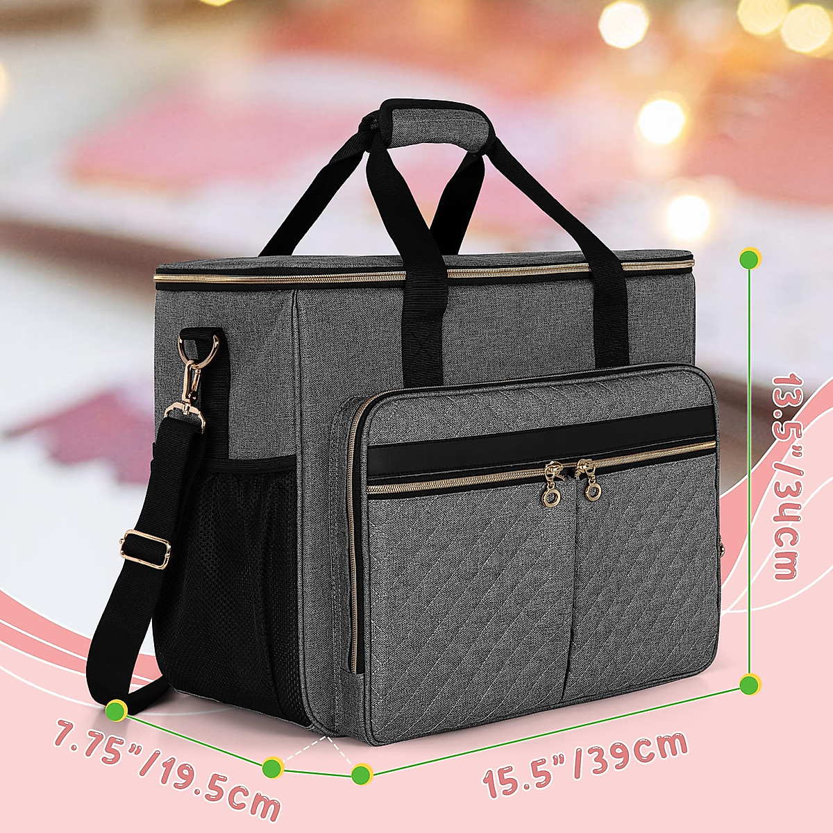 Luxja Craft Bag for Scrapbook Supplies (Fits 12 x 12 inch Scrapbook Album and 15.6” Laptop), Scrapbook Tote Bag with Multiple Pockets (Patent Pending), Gray